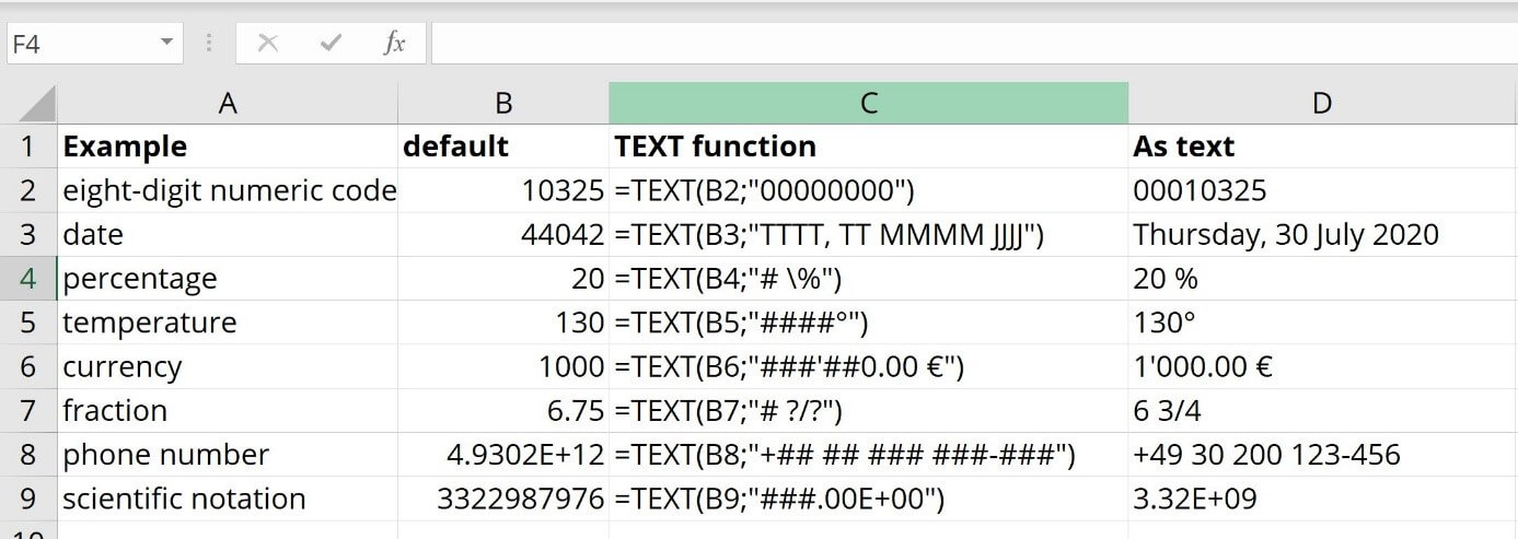 Convert numbers to text using the Excel TEXT function - IONOS